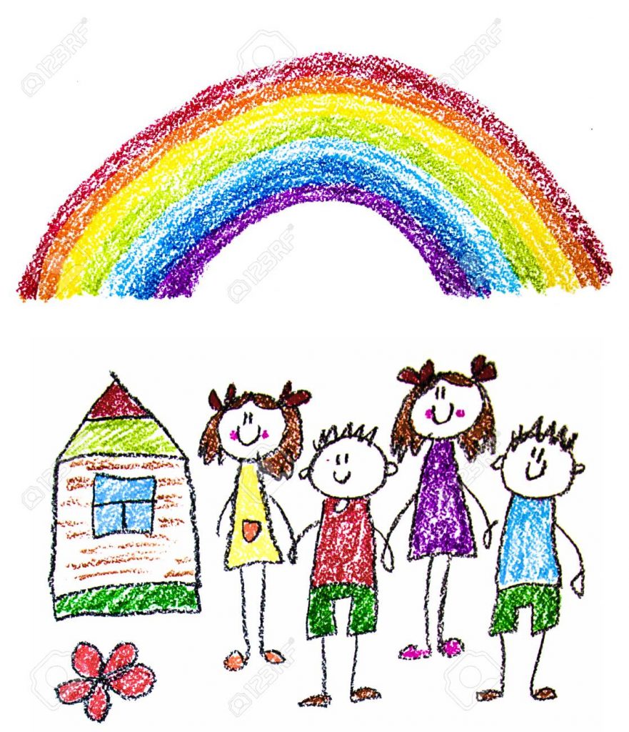 Kids drawing image. Little children, boys and girls. School ...